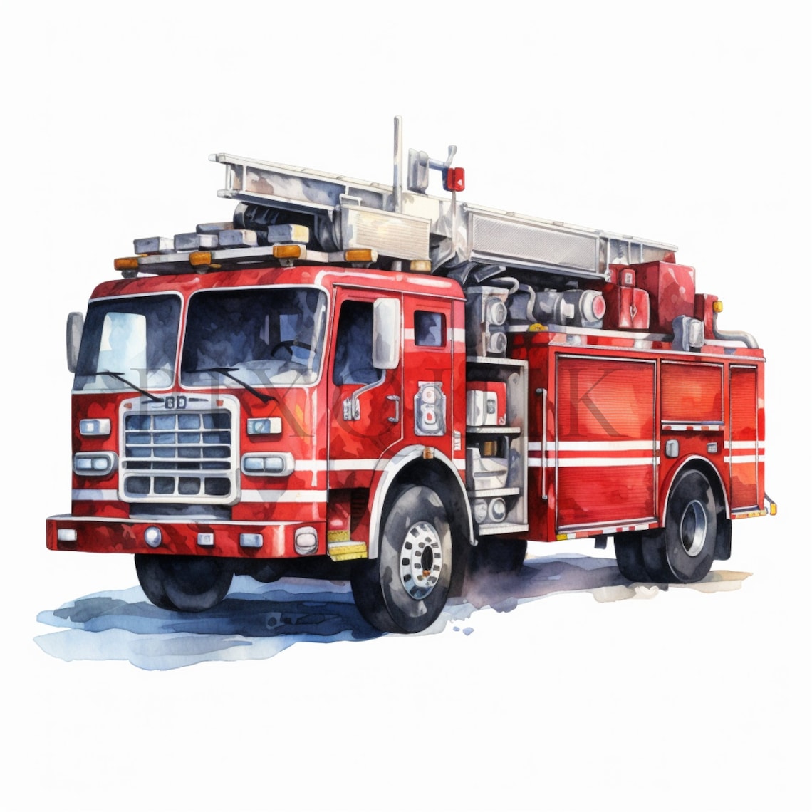 Watercolor Fire Truck Clipart 10 High Quality Jpgs Digital Download ...