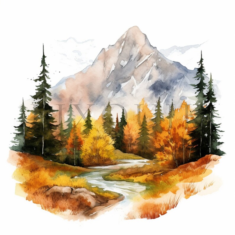 Autumn Mountain Scenery Clipart | Fall Landscape Jpgs (digital Download ...