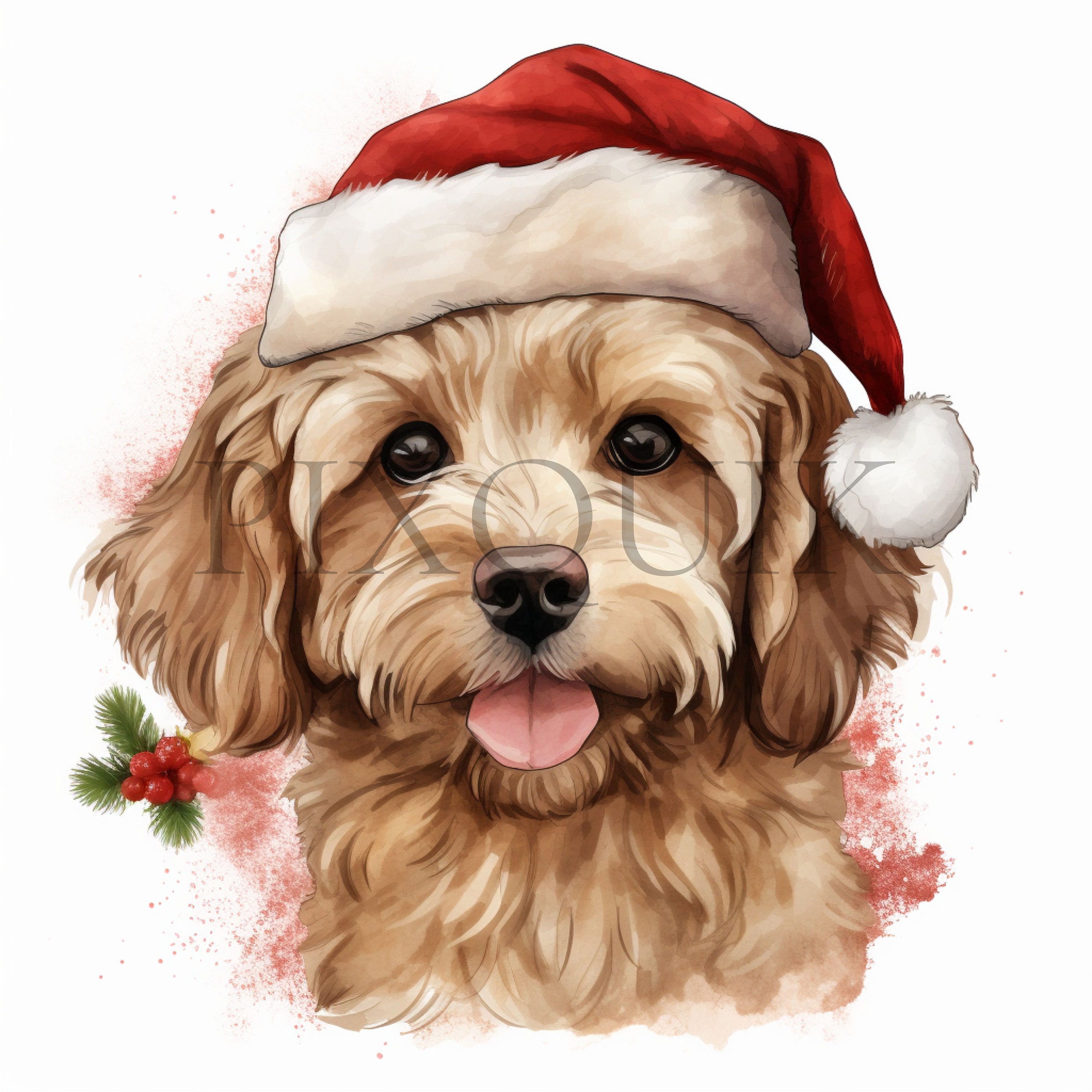 Watercolor Holiday Dog Clipart 10 High Quality Jpgs Christmas Dog Dog ...