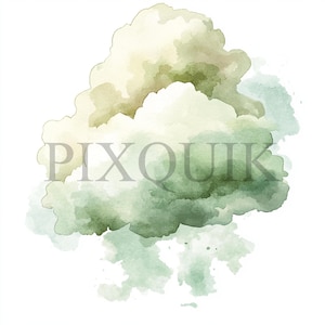 Green Cloud Clipart | 10 Jpg's and PNG Files | Card Making | Digital ...