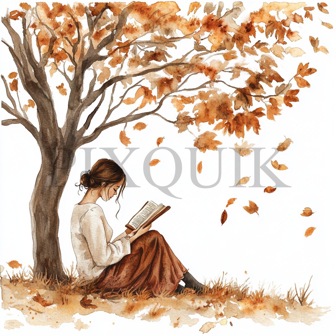 Autumn Woman Reading Clipart | 10 High Quality Jpg's and PNG | Cozy ...