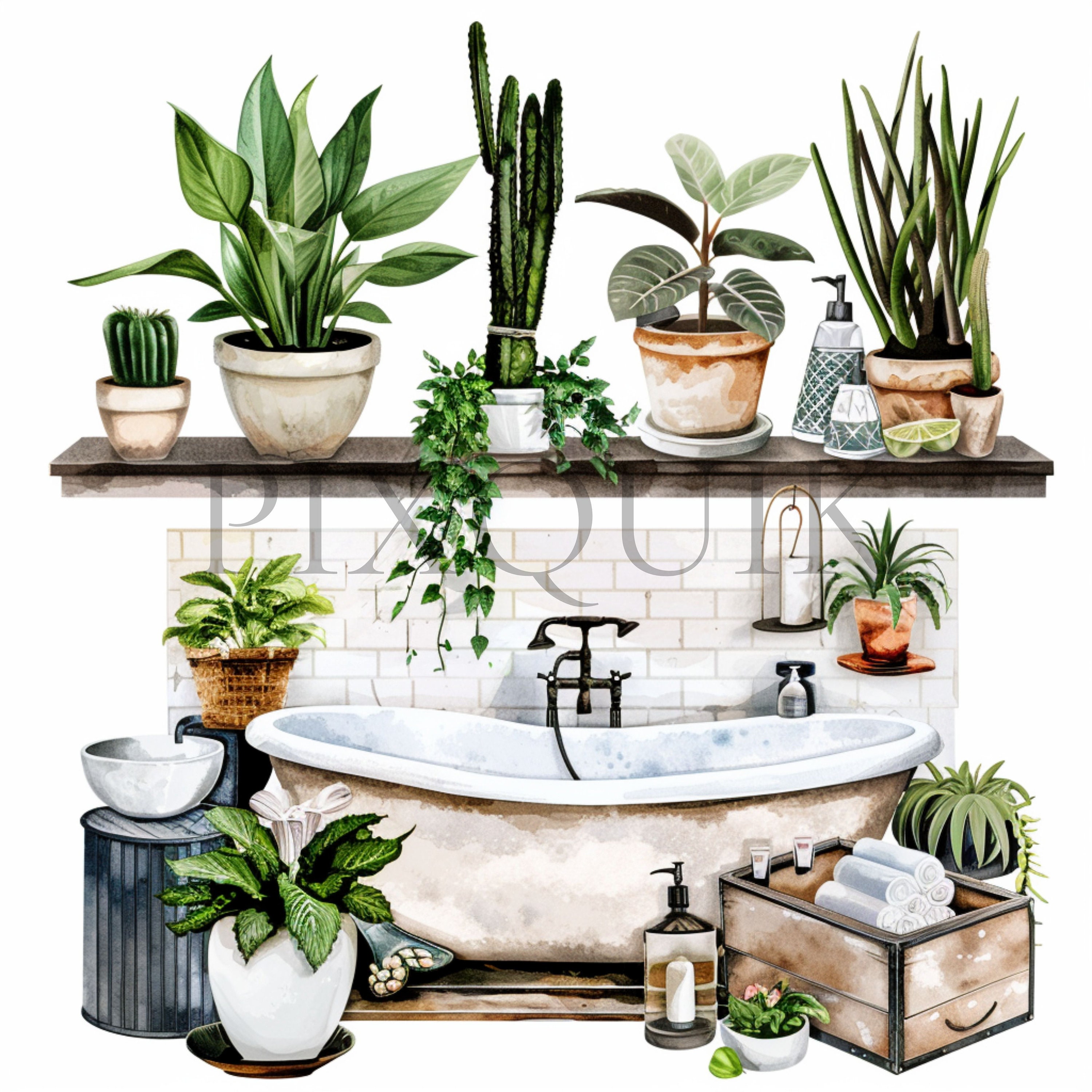 Vintage Floral Bathroom Clipart 10 High Quality JPG Bathroom Clipart ...