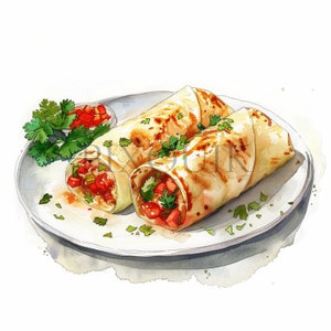 Watercolor Burrito Clipart 10 High Quality Jpgs Breakfast Burrito ...