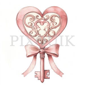 Valentine Day Pink Heart-shaped Key | 4 Valentine Clip Art | Card ...