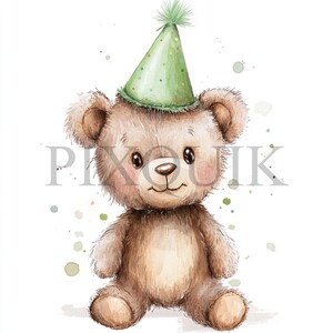 Teddy Bear With Party Hat Clipart | 10 Jpg's Files and PNG | Card ...