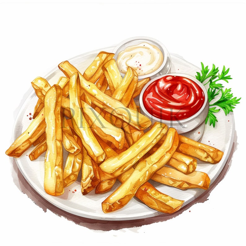 Watercolor French Fries Clipart 10 High Quality Jpgs Food Clipart Junk ...