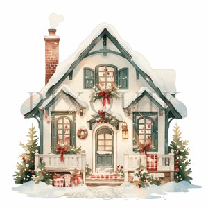 Watercolor Winter Village Clipart | Cottagecore Holiday (digital ...