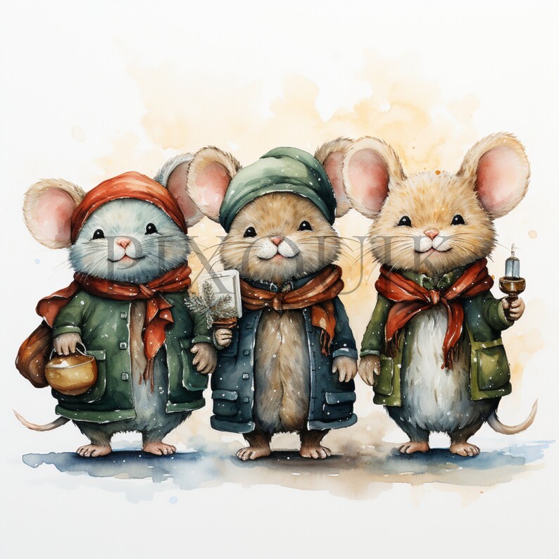 Christmas Mouse Clipart | Holiday Mice JPG Graphics (digital Download ...