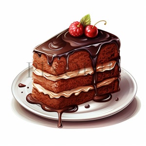 Slice of Chocolate Cakes Clipart | 10 High Quality Jpg's | Digital Download | Cake Art | Dessert ...