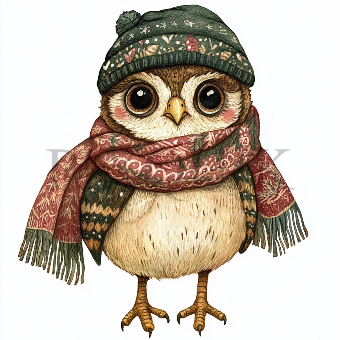 Watercolor Christmas Owl Clipart | Holiday Animal Art (JPG & PNG) - Etsy