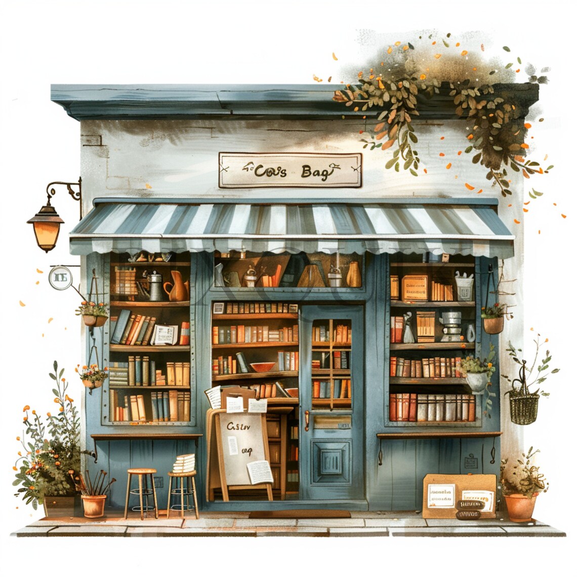 Watercolor Cute Bookstore Clipart 10 High Quality Jpgs Book Lover ...
