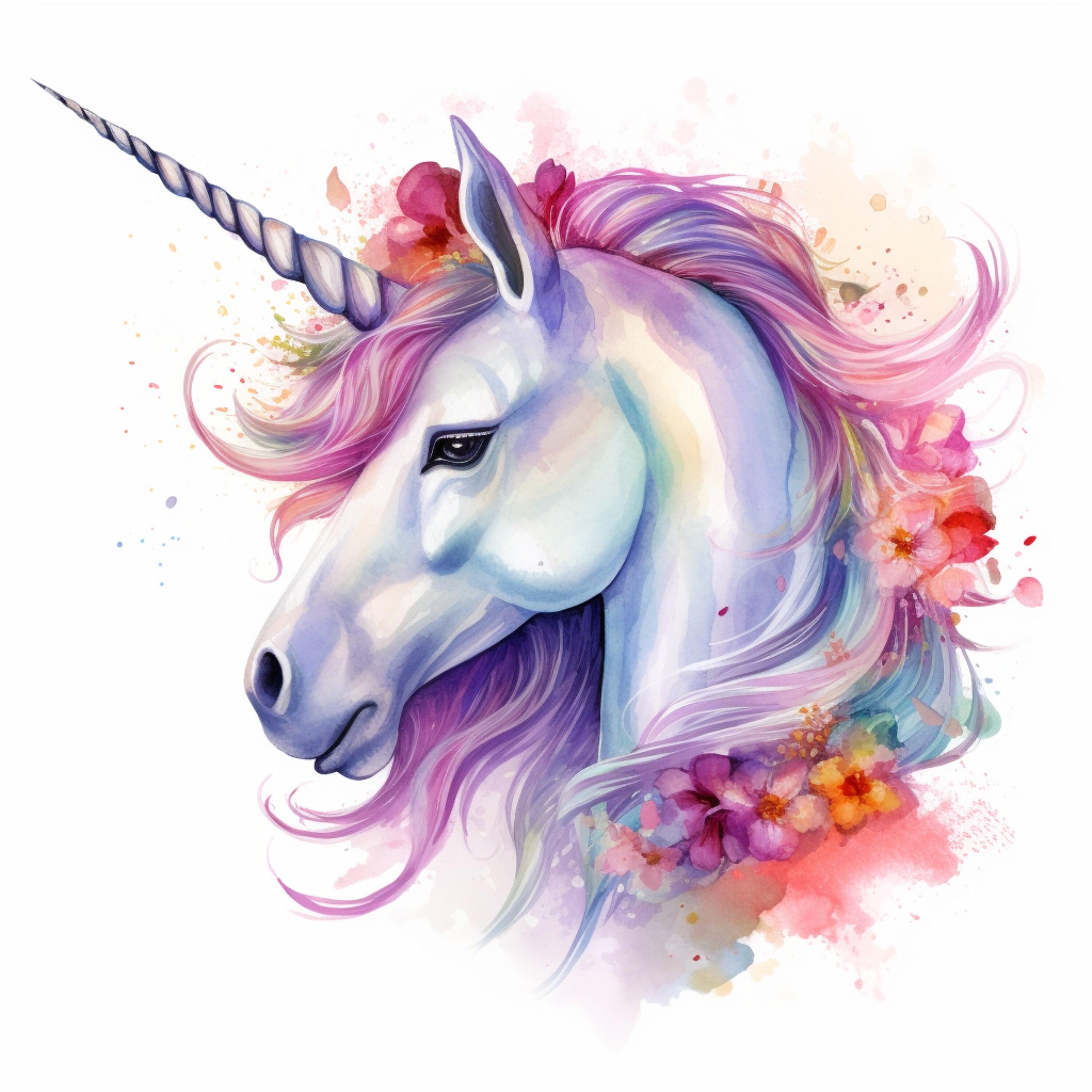 Watercolor Unicorn Clipart – Floral Rainbow Unicorns (digital Download ...