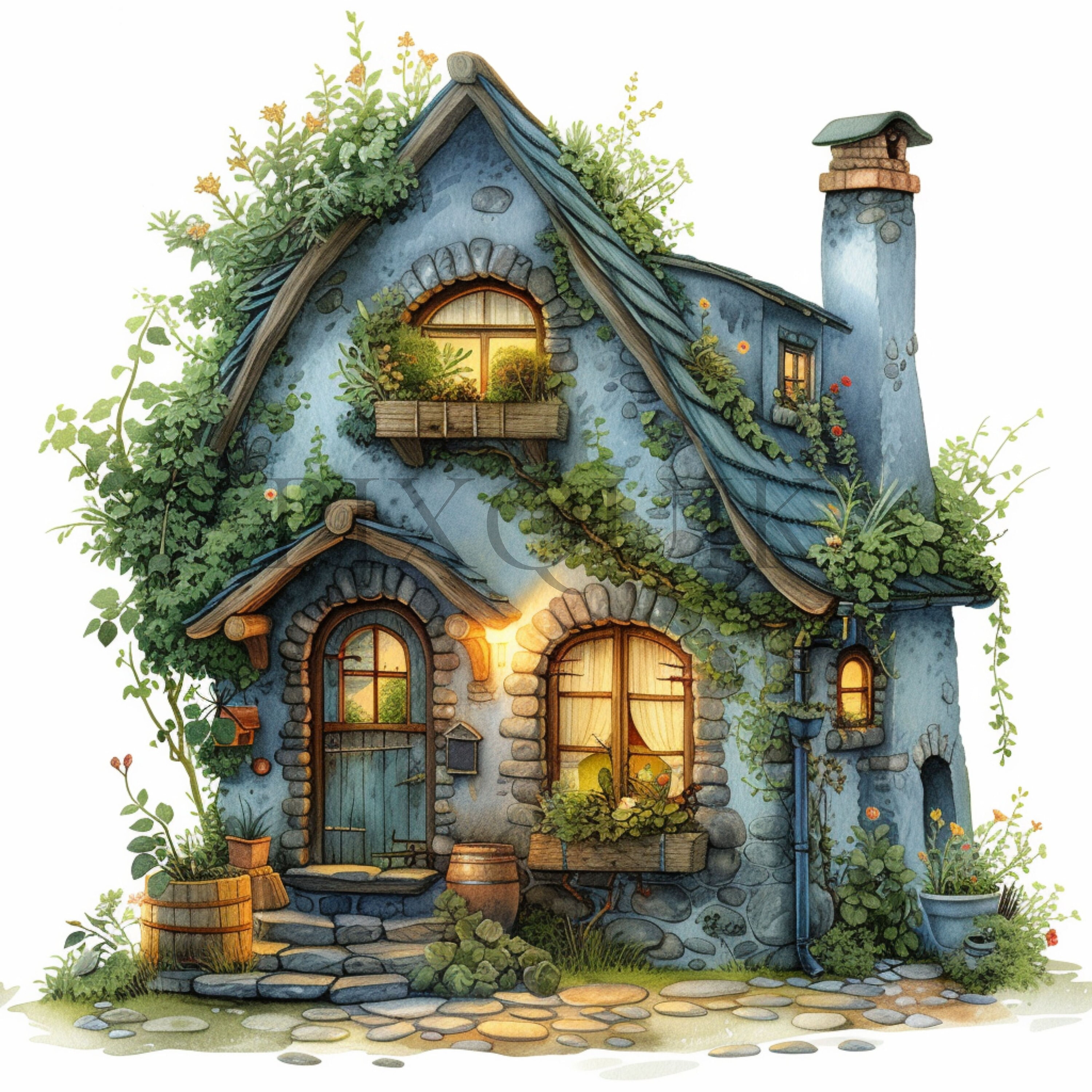 Fairy House Clipart 10 High Quality Jpgs Watercolor Fairy House Fantasy ...