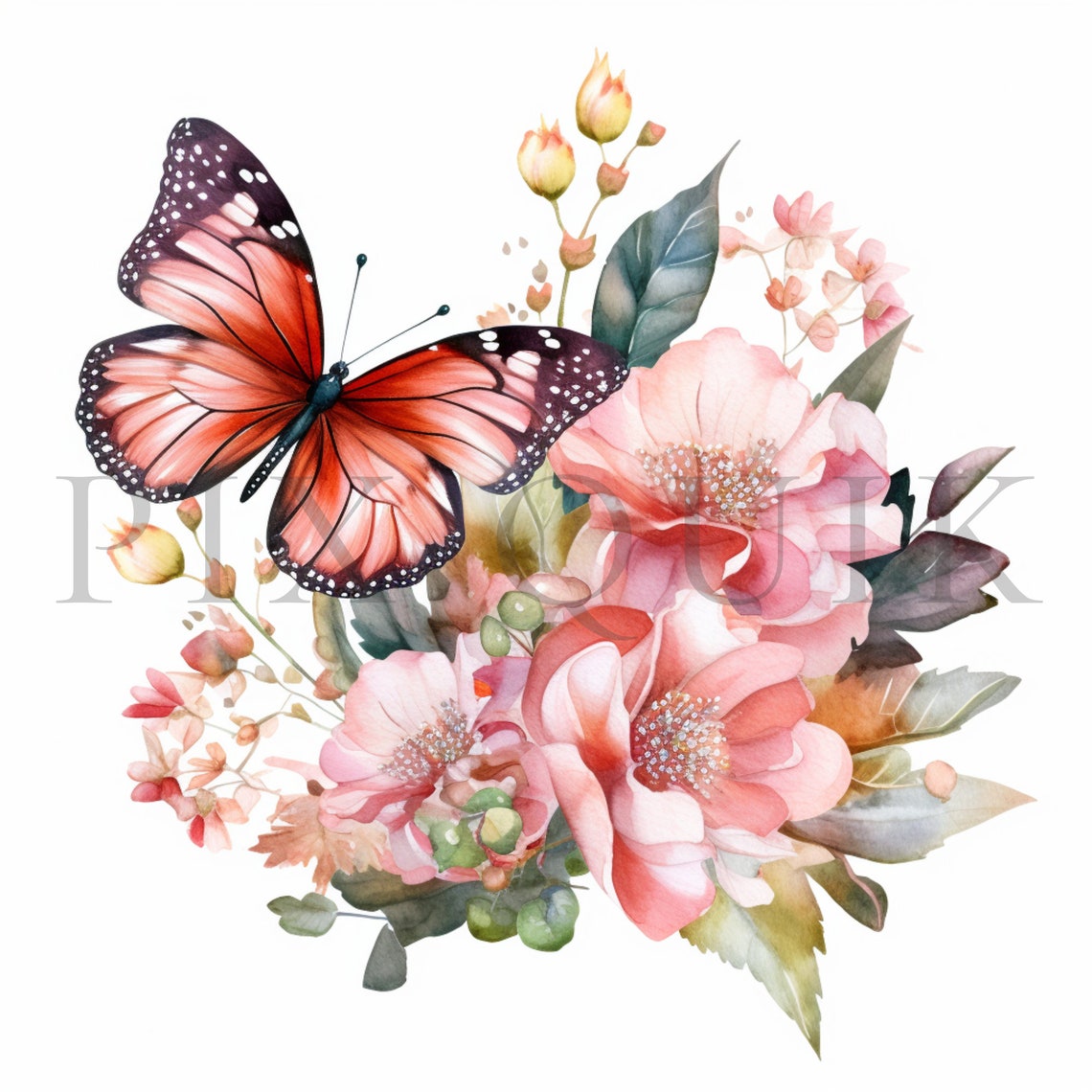 Floral Watercolor Butterfly Clipart 10 High Quality Jpgs Printable ...