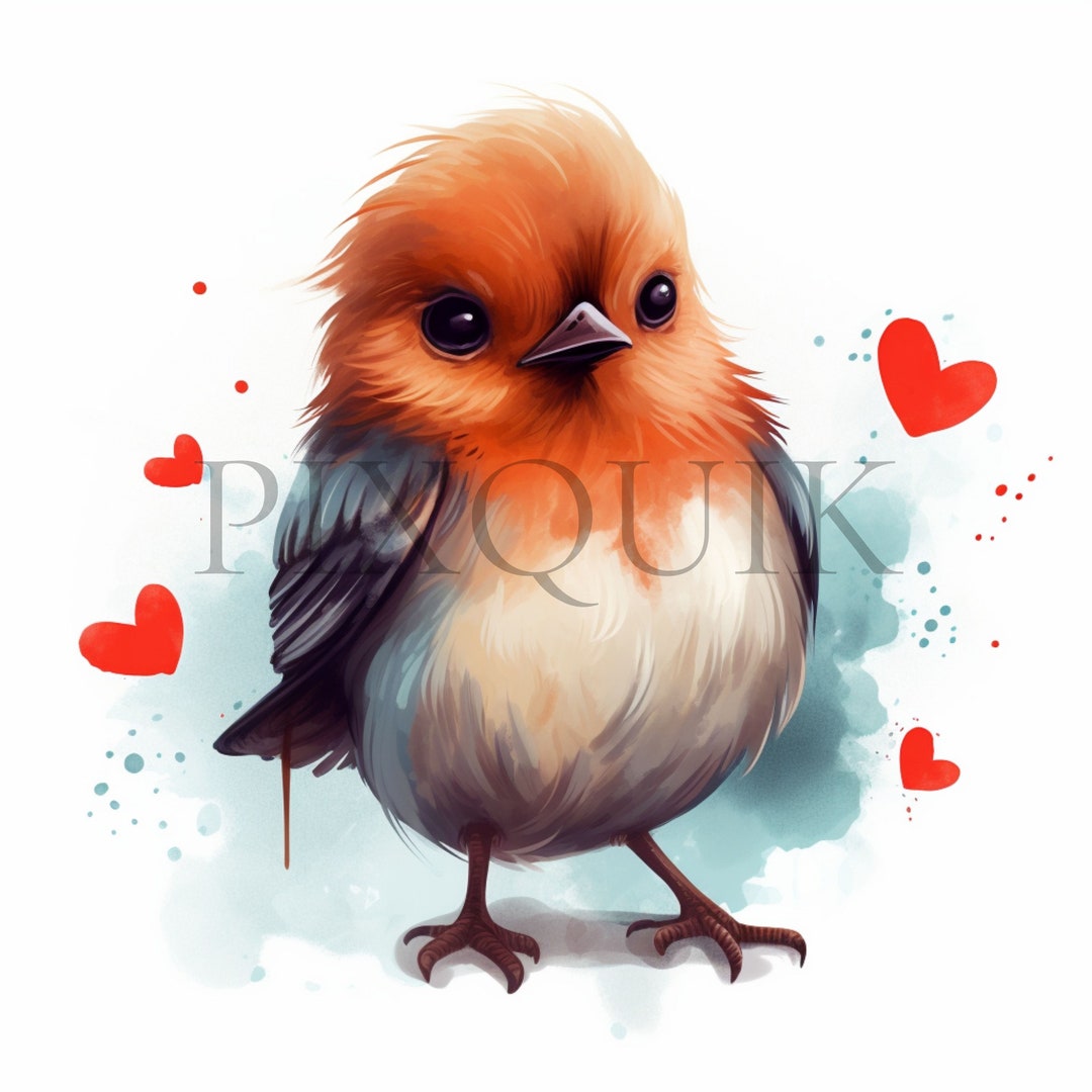 Valentine Robin Bird Clipart | Cute Love Bird Jpgs (digital Download ...