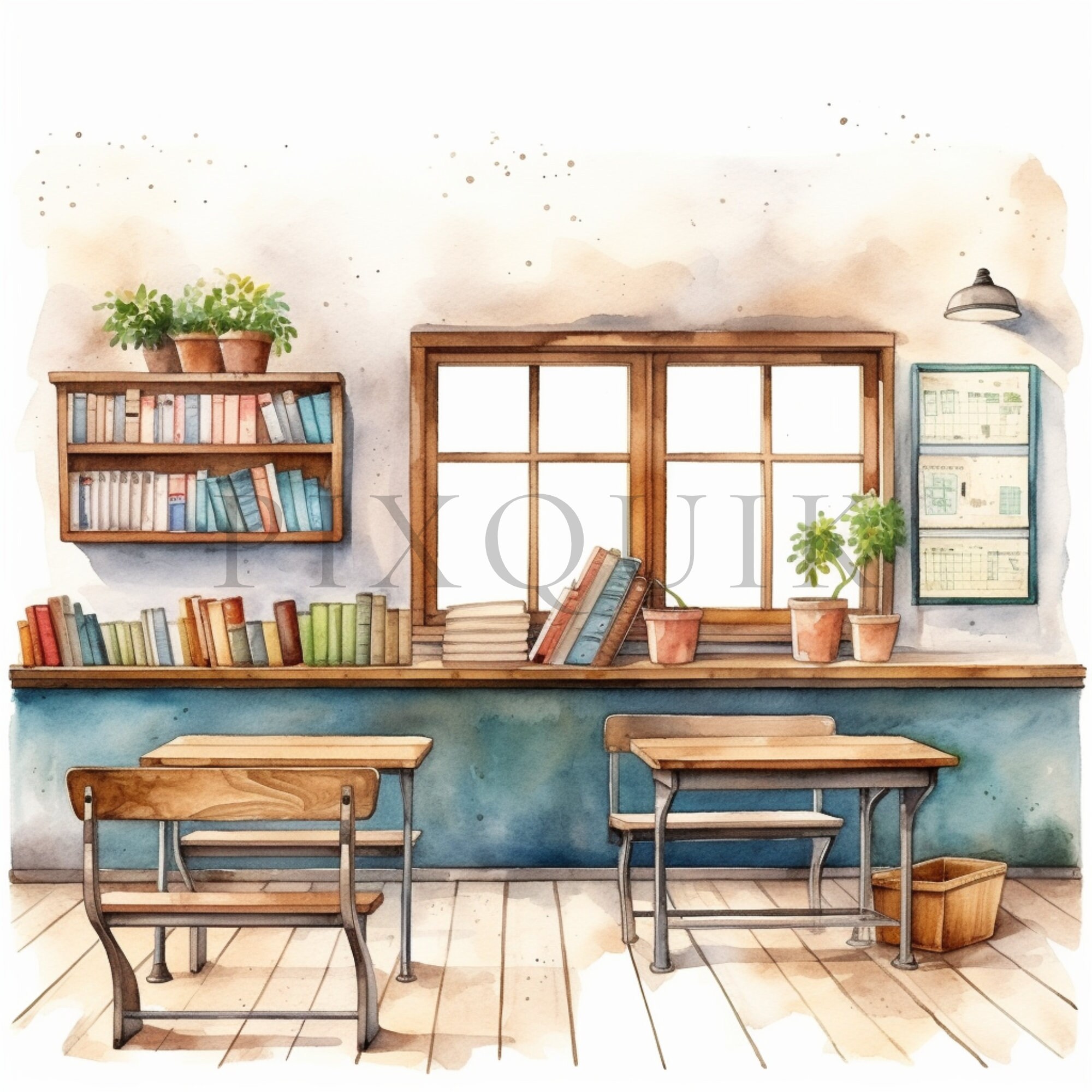 Watercolor Classroom Clipart 10 High Quality Jpgs Digital Download Back ...