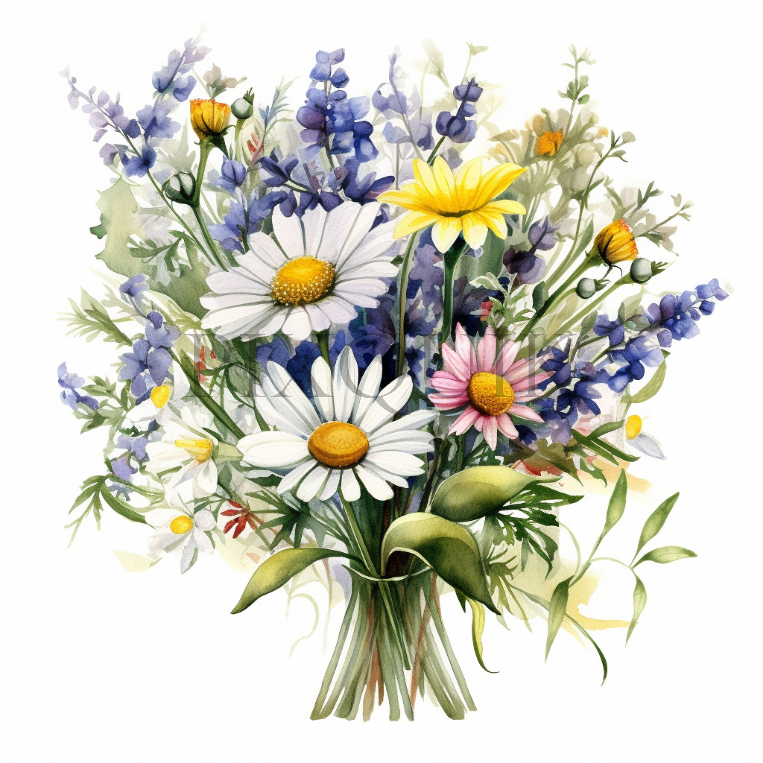 Watercolor Wildflower Bouquet Clipart | Botanical JPG (digital Download ...