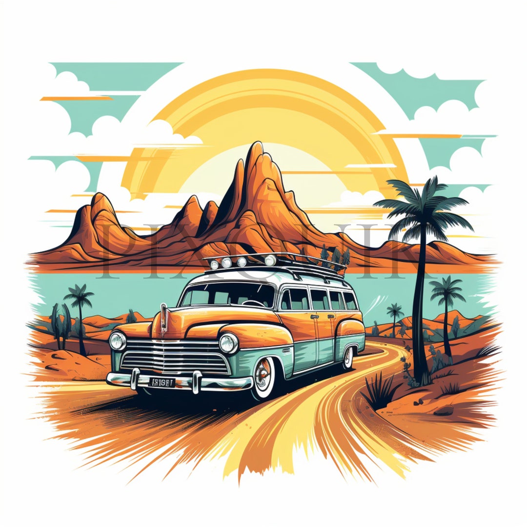 Road Trip Clipart | Retro Van, Desert Scene (digital Download) - Etsy