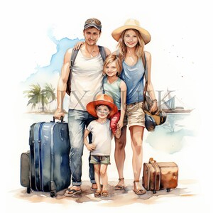 Family Travel Clipart | Watercolor Vacation Art (digital Download) - Etsy