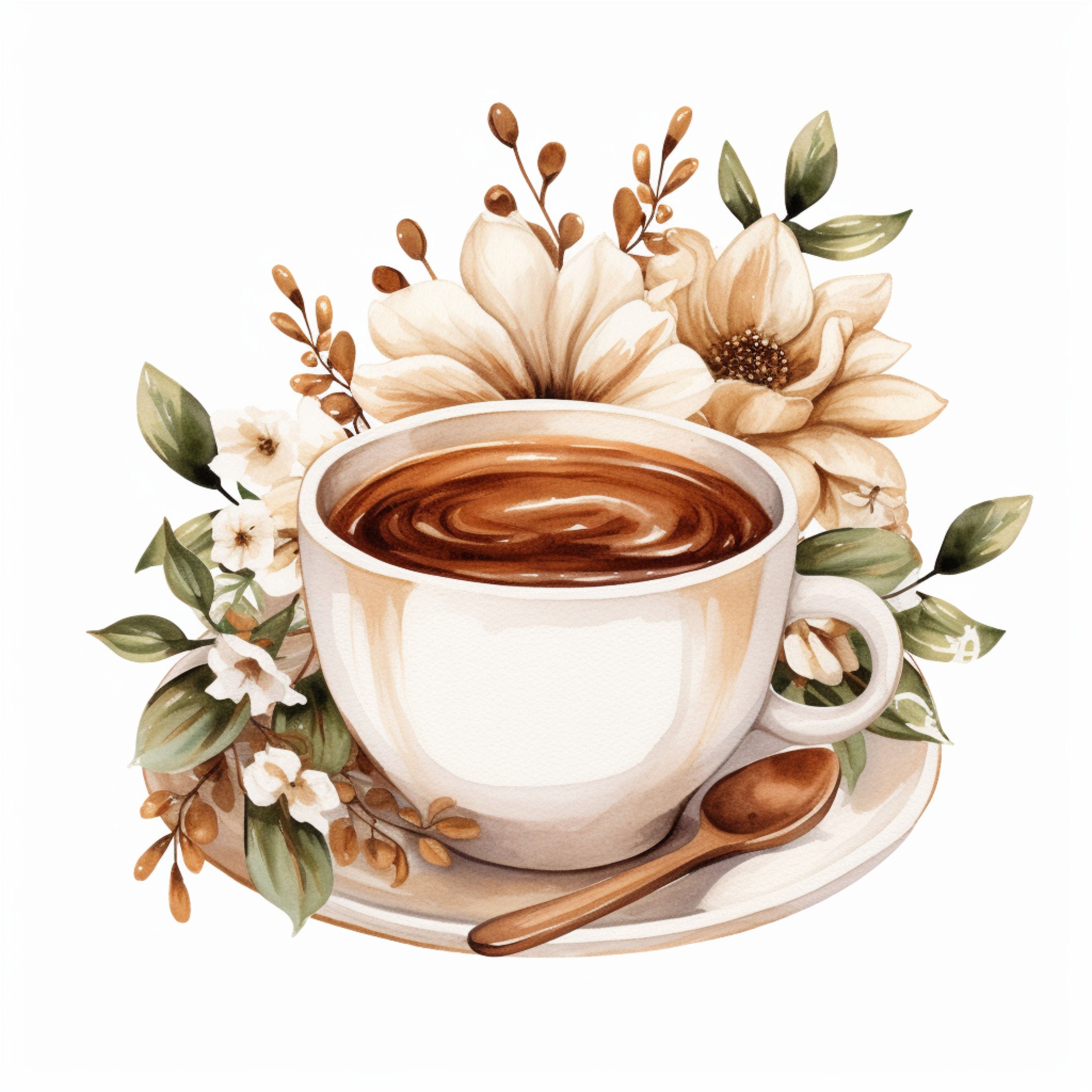 Floral Coffee Clipart | High-quality Jpgs (digital Download) - Etsy