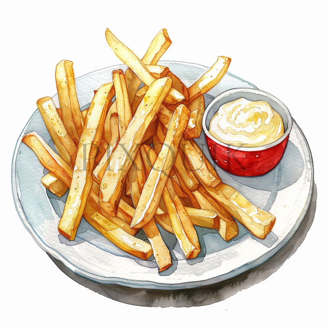Watercolor French Fries Clipart | Food Illustration (JPG, Commercial ...