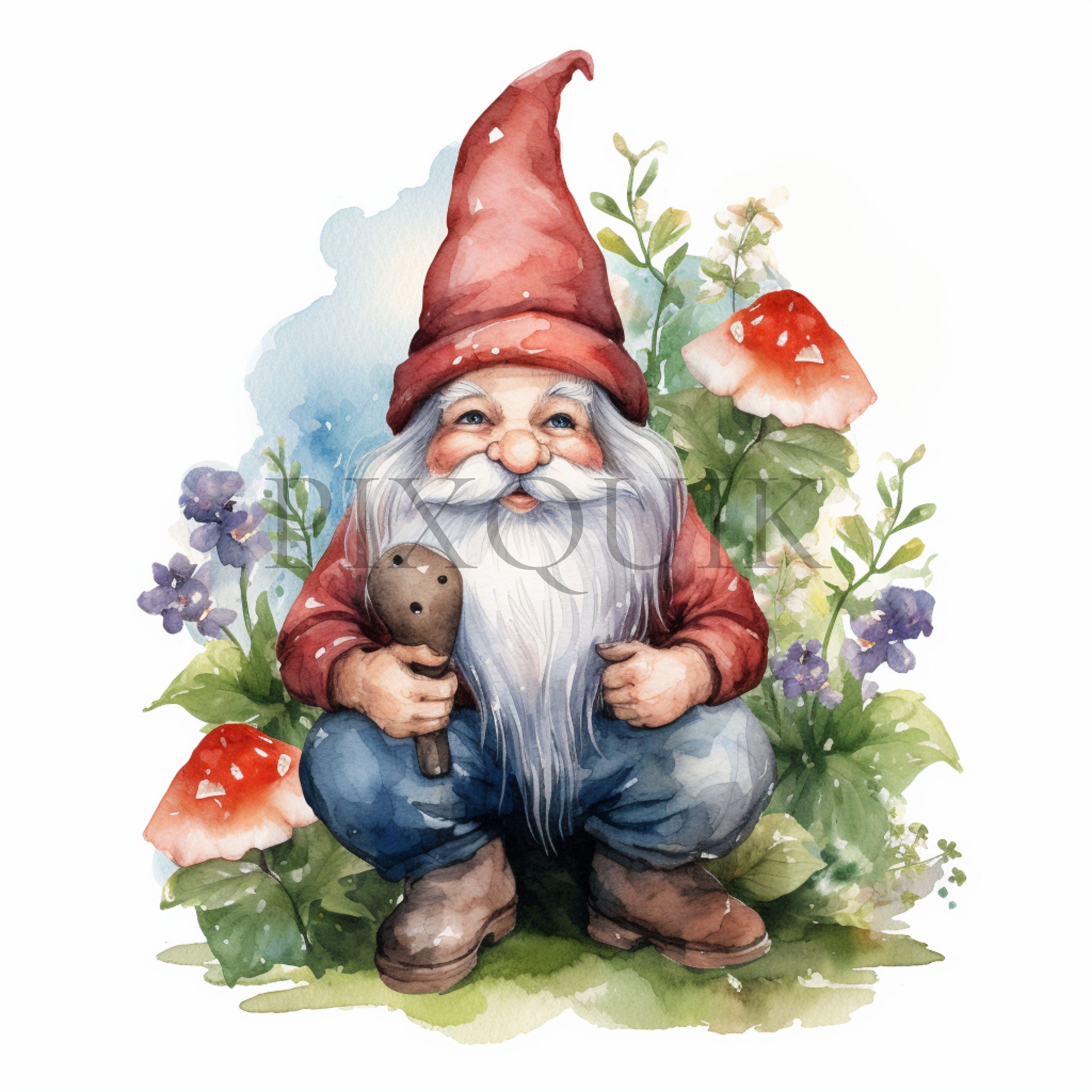 Watercolor Garden Gnome Clipart | Spring Illustration (digital Download ...