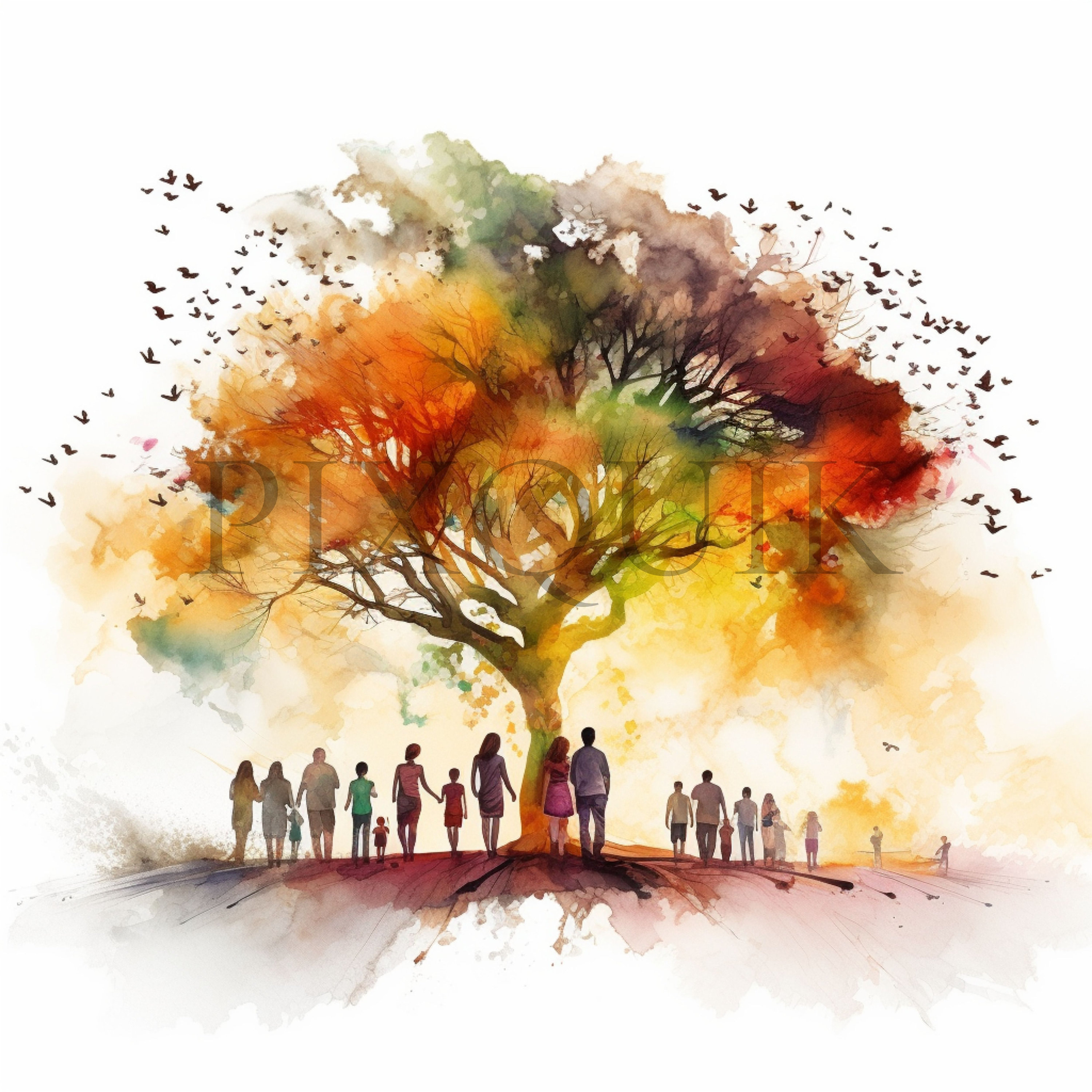 Watercolor Family Tree Clipart Set 10 High Quality Jpgs Digital ...