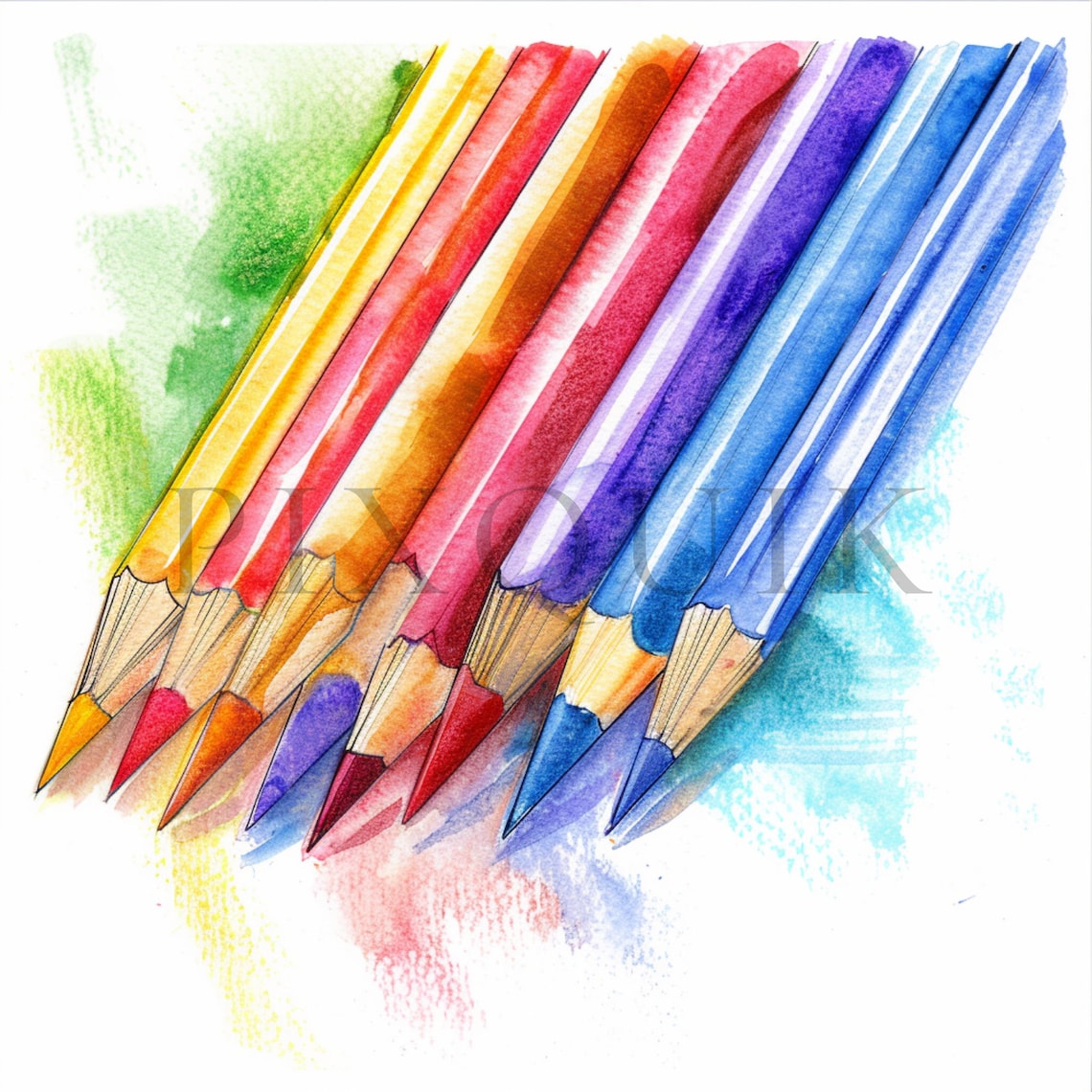 Watercolor Pencil Clipart | Colorful Stationery Art (digital Download ...