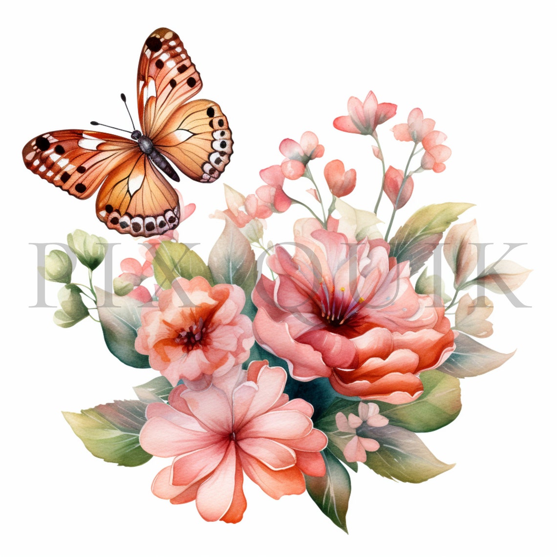Floral Watercolor Butterfly Clipart 10 High Quality Jpgs Printable ...