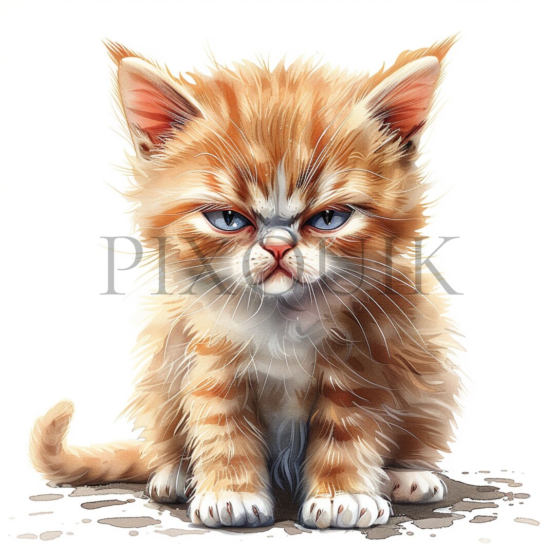 Grumpy Sad Kitten Clipart | 10 High Quality Jpgs | Angry Cat Clipart ...