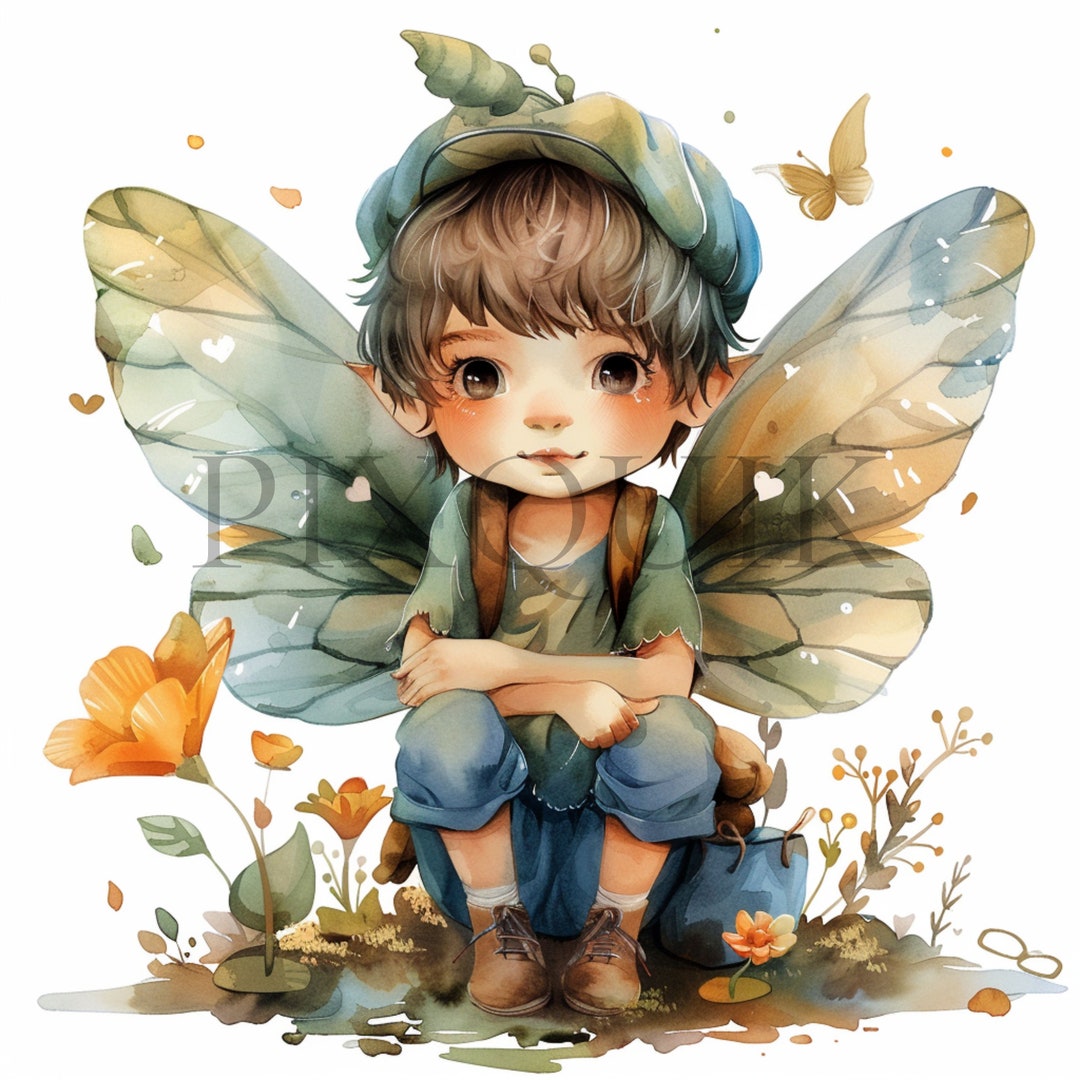 Watercolor Fairy Boy Clipart Set | 10 High Quality Jpgs | Magical Boy ...