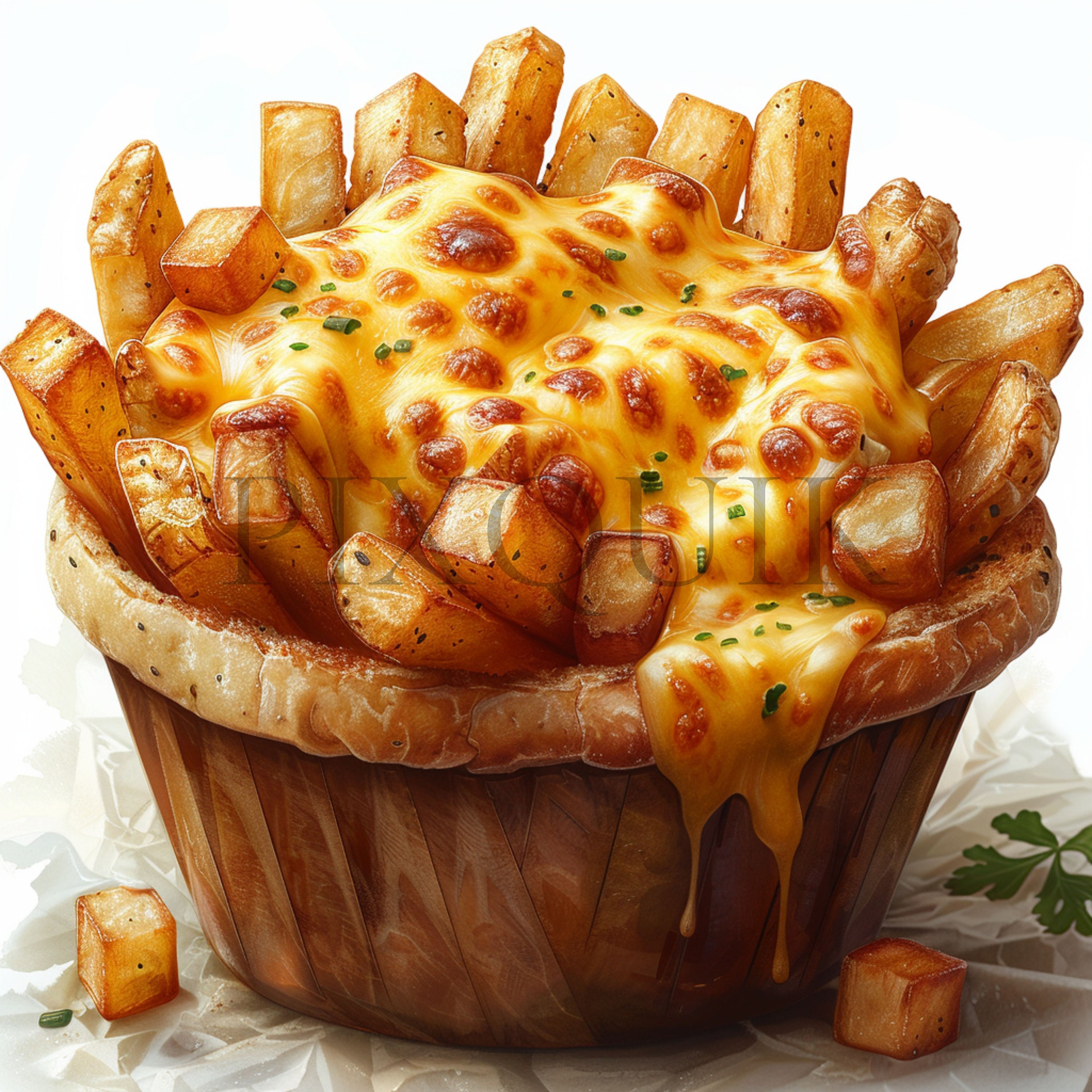Watercolor Cheese Fries Clipart 10 High-quality Jpgs Kitchen Decor Food Illustrations Digital ...