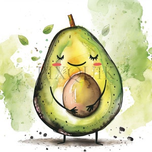 Watercolor Cute Fun Avocados Clipart | 10 High Quality Jpgs | Happy ...