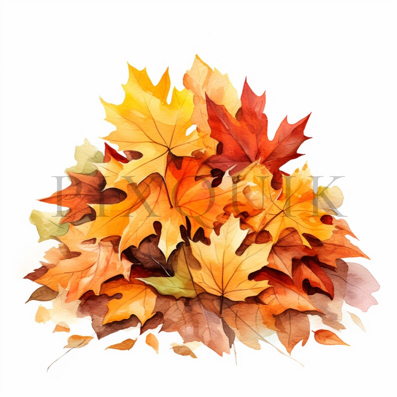 Watercolor Fall Leaf Heap Clipart 10 High Quality Jpgs Digital Download ...