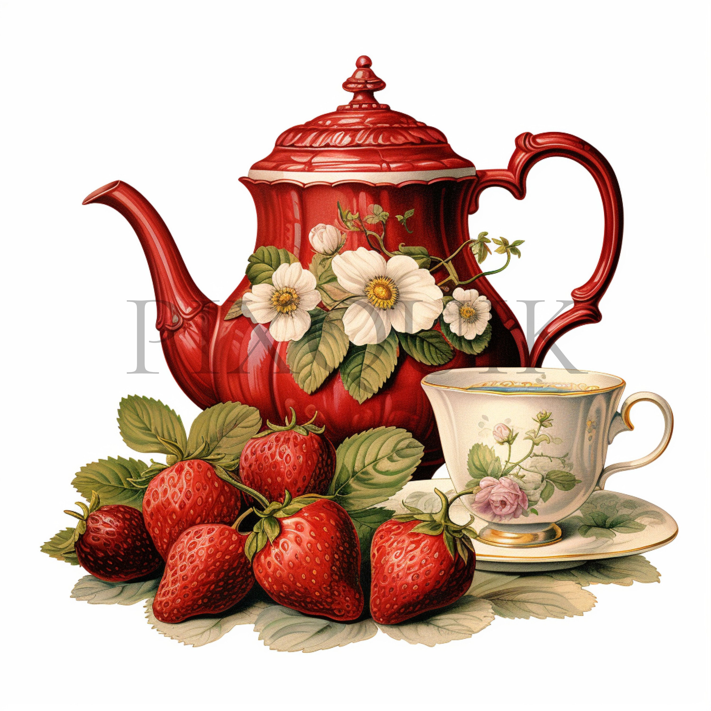 Victorian Strawberry Tea Clipart 10 High Quality Jpgs Vintage Tea Party ...