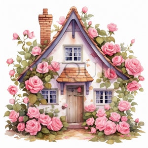 Cute Rose Cottage Clipart | 10 High Quality Jpgs | Charming Cottage ...