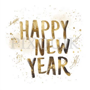 Gold Happy New Year Clipart | 2025 Celebration Design (JPG) - Etsy