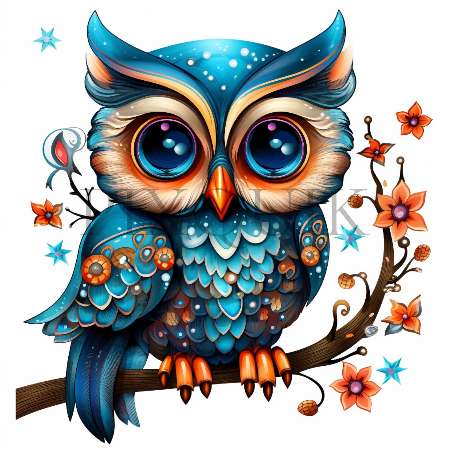 Whimsical Owl Clipart | Colorful Bird Illustration (jpgs) - Etsy