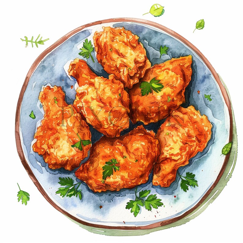 Watercolor Fried Chicken Clipart 10 High Quality Jpgs Fried Chicken ...