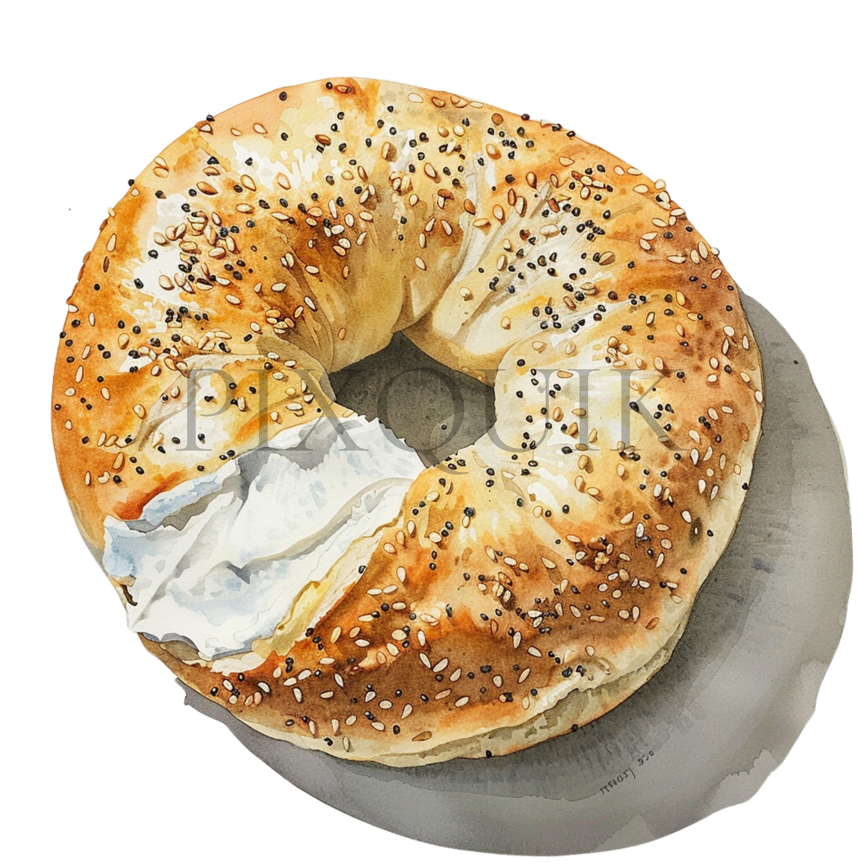 Watercolor Bagel Clipart Bagel With Cream Cheese Clipart Bagel With ...