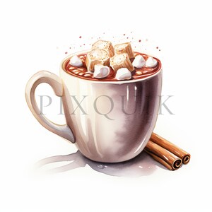 Watercolor Hot Chocolate Clipart | Mug, Cocoa, Whipped Cream (digital ...
