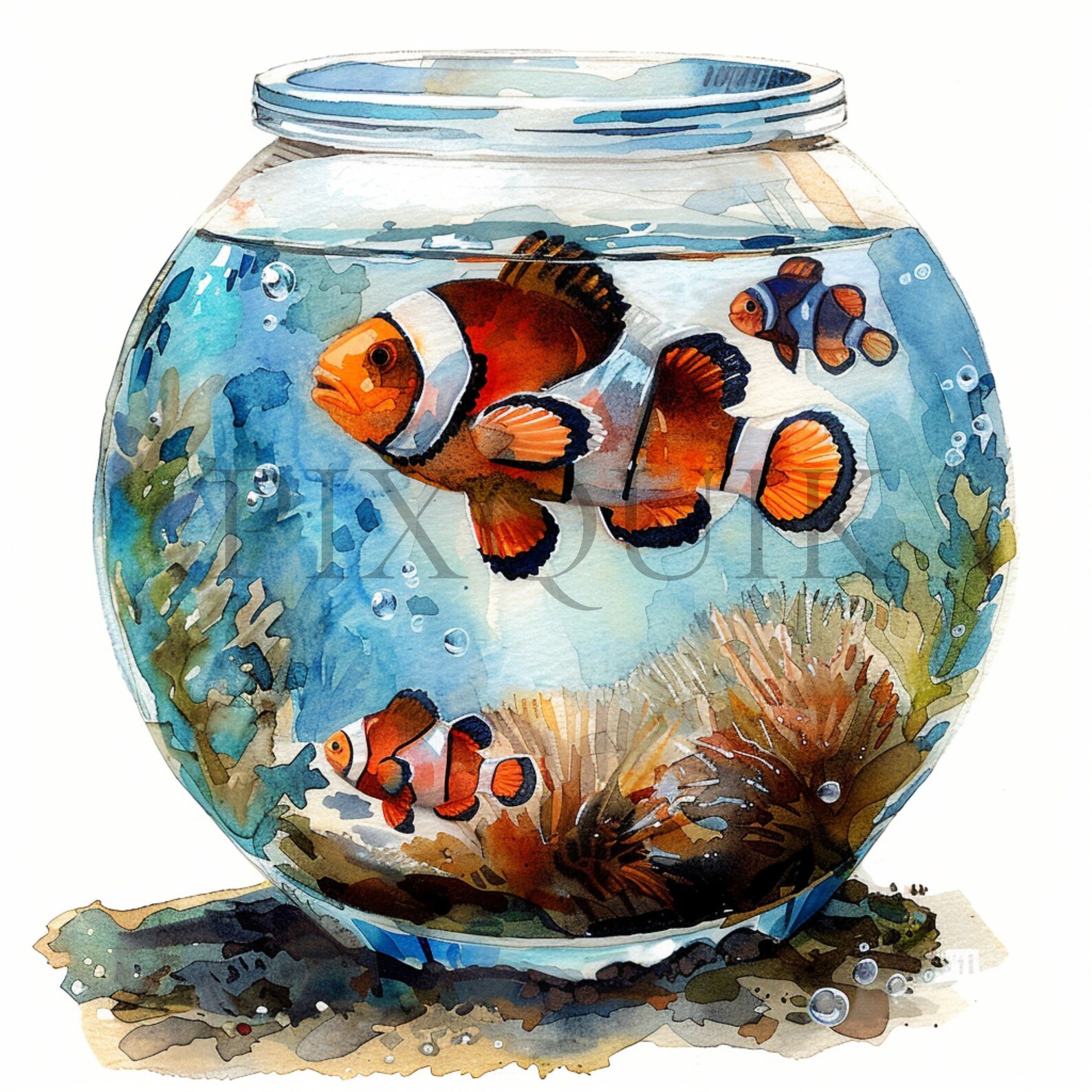 Watercolor Fish Bowl Clipart | 10 High Quality Jpgs | Fish Clipart ...