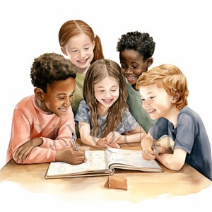 Watercolor Student Clipart: Diverse Learning Images (digital Download ...