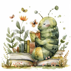Cute Worm Watercolor Clipart | 10 High Quality Jpgs | Bookworm Clipart ...