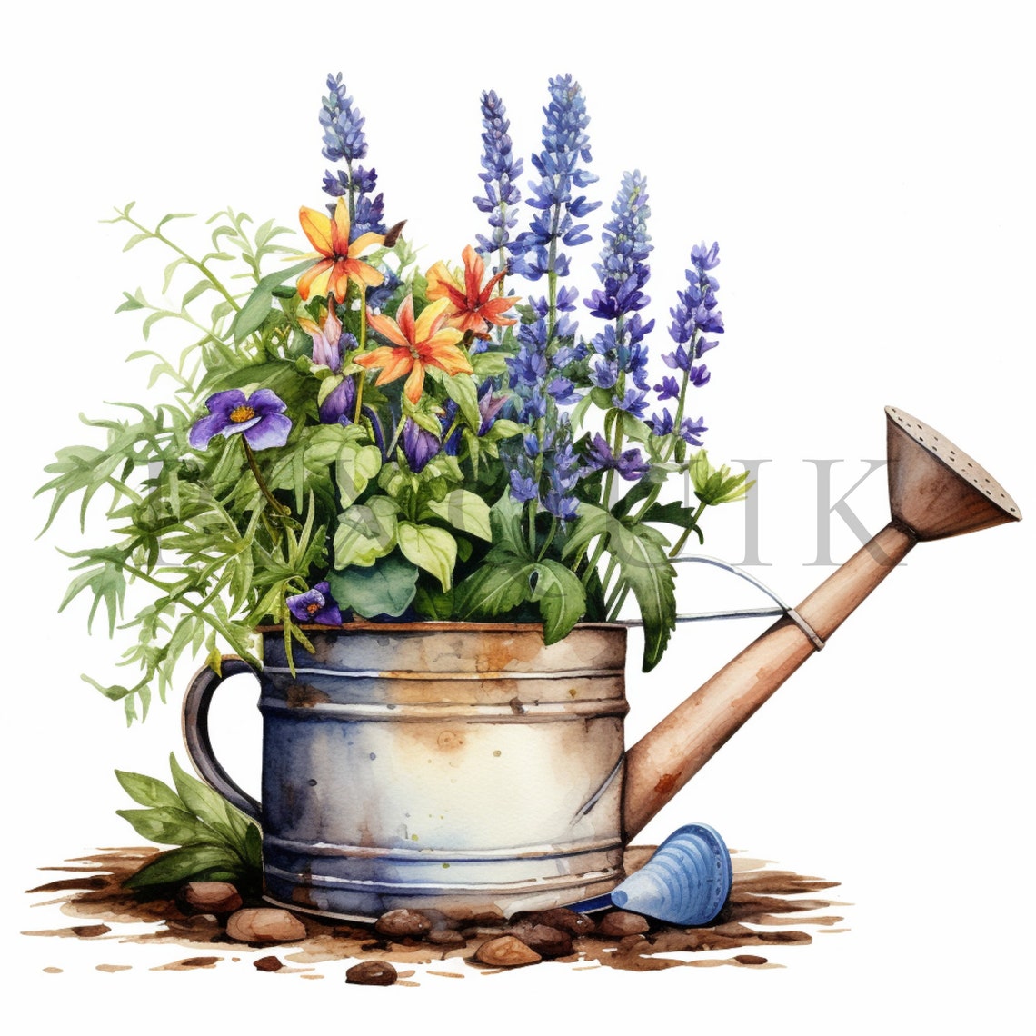 Watercolor Garden Clipart | Spring Flowers, Watering Can (digital ...
