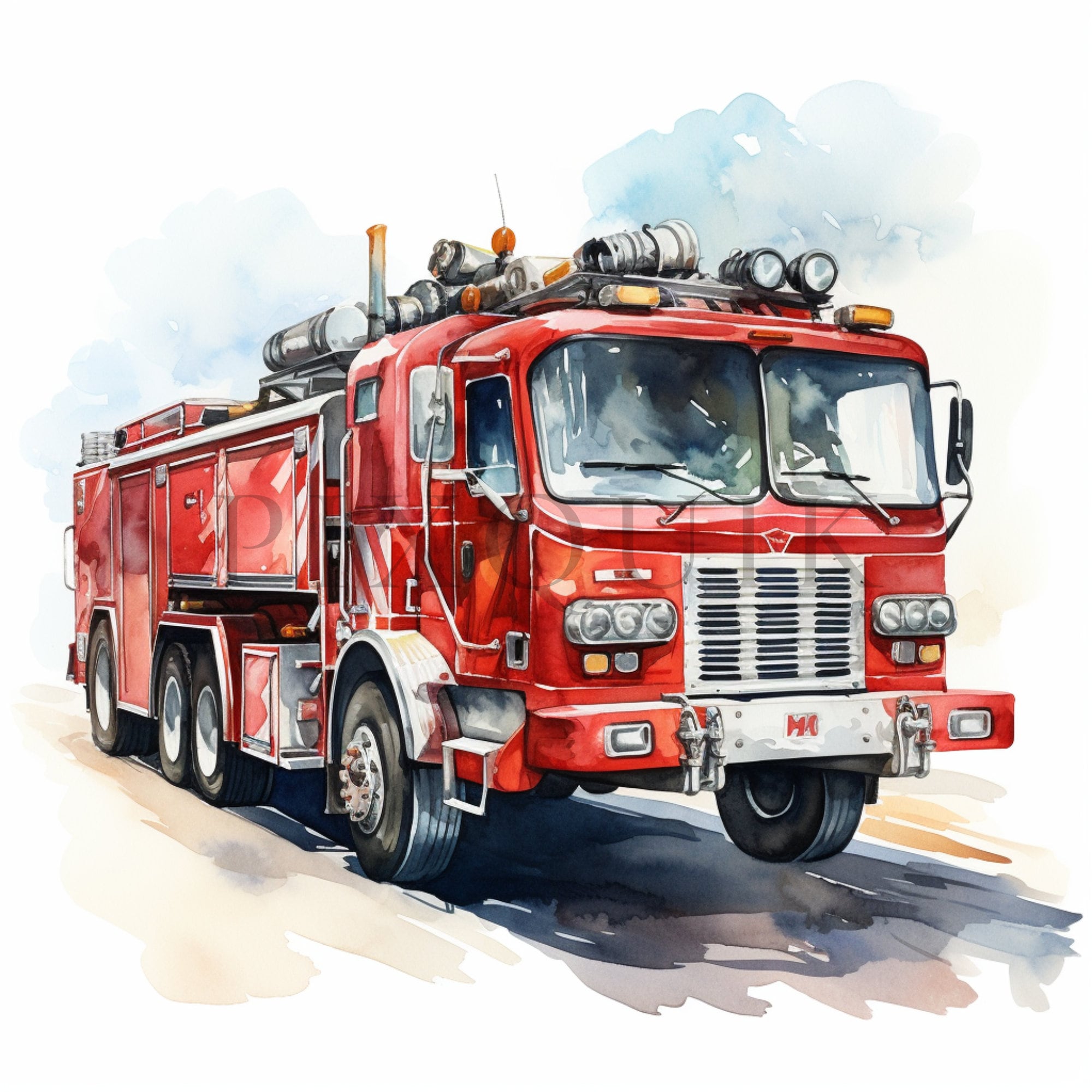 Watercolor Fire Truck Clipart | 10 High Quality Jpgs | Digital Download ...