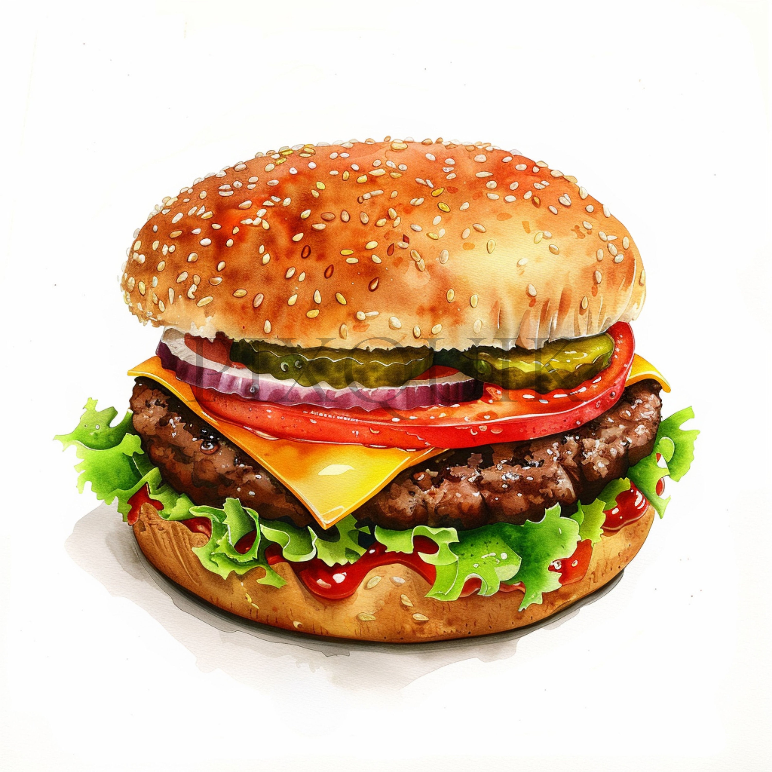 Watercolor Hamburger Clipart | Tasty Fast Food Illustration (jpgs) - Etsy