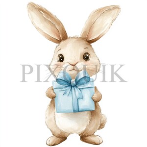 Bunny With Present Clipart 10 Jpg's and PNG Files Card Making Digital ...