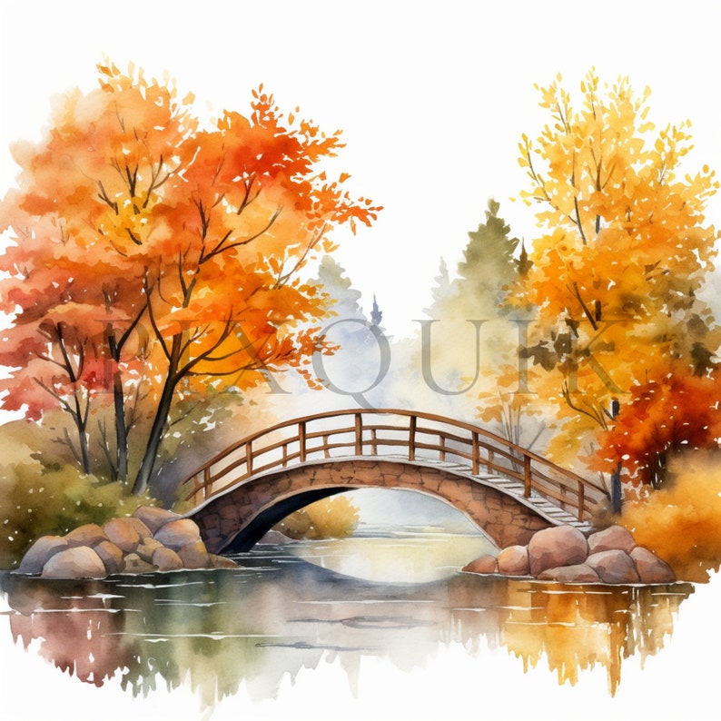 Autumn Landscape Clipart | Watercolor Fall Scene (digital Download) - Etsy