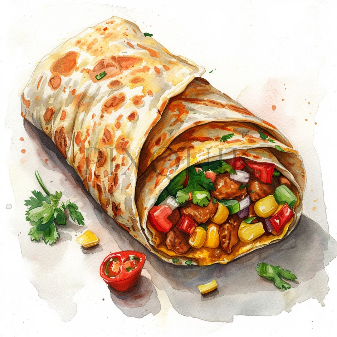 Watercolor Burrito Clipart | 10 High Quality Jpgs | Breakfast Burrito ...
